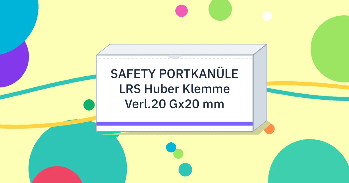 Symbolbild: Packung mit der Aufschrift SAFETY PORTKANÜLE LRS Huber Klemme Verl.20 Gx20 mm (PZN 16661910) – Verfügbarkeit und Bezug in Apotheken in Frankfurt am Main