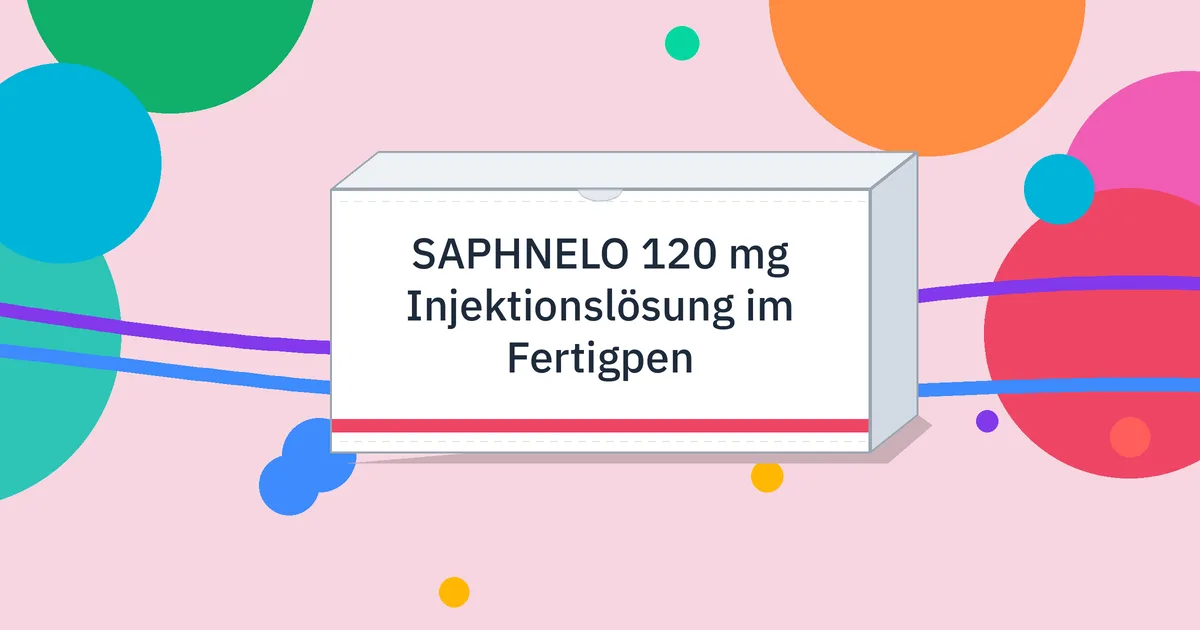 Symbolbild: Packung mit der Aufschrift SAPHNELO 120 mg Injektionslösung im Fertigpen (PZN 20192734) – Verfügbarkeit und Bezug in Apotheken in Frankfurt am Main