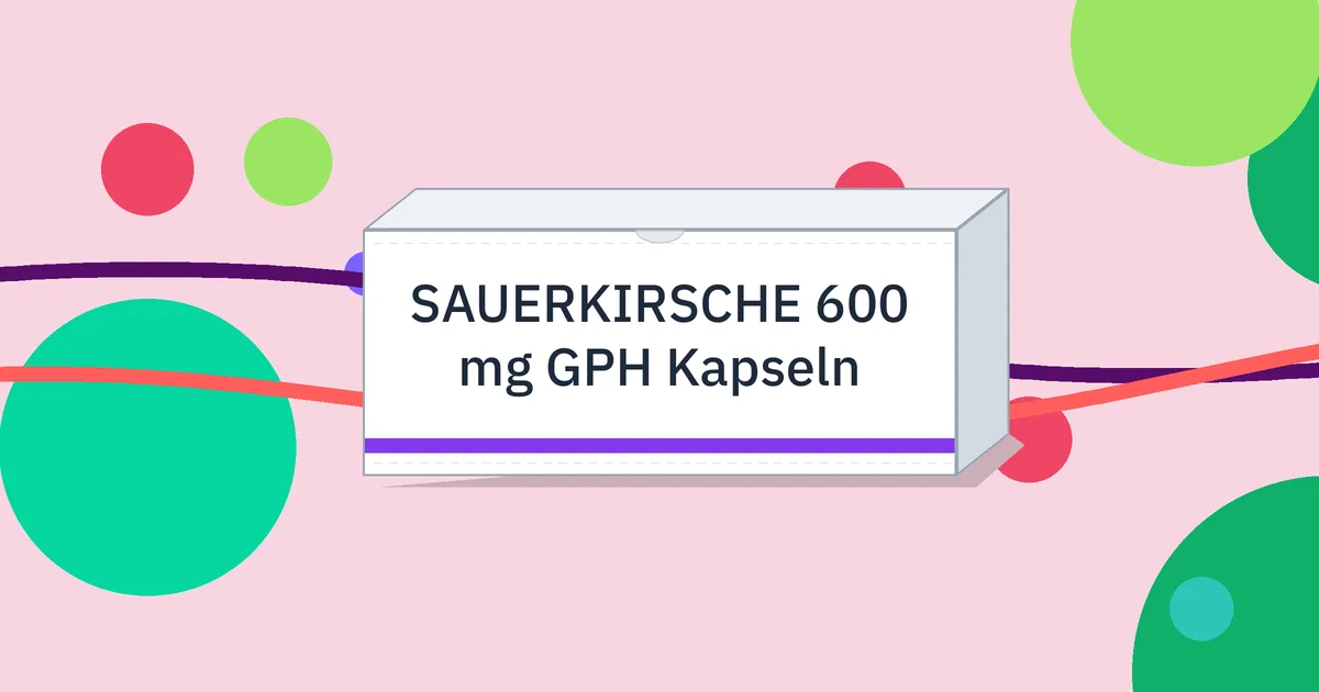 Symbolbild: Packung mit der Aufschrift SAUERKIRSCHE 600 mg GPH Kapseln (PZN 20857292) – Verfügbarkeit und Bezug in Apotheken in Frankfurt am Main