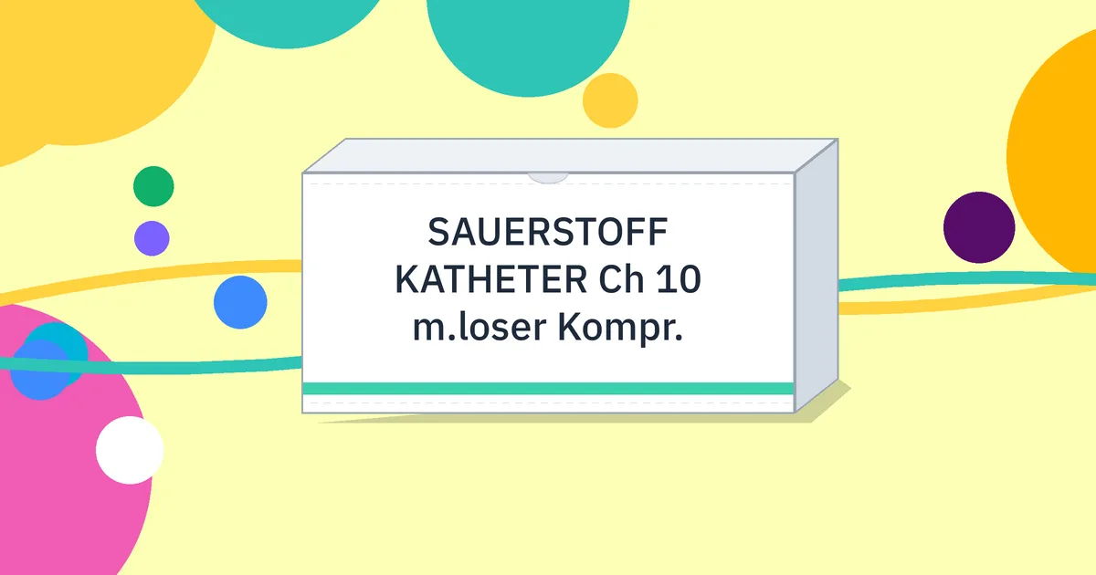 Symbolbild: Packung mit der Aufschrift SAUERSTOFF KATHETER Ch 10 m.loser Kompr. (PZN 07487287) – Verfügbarkeit und Bezug in Apotheken in Frankfurt am Main