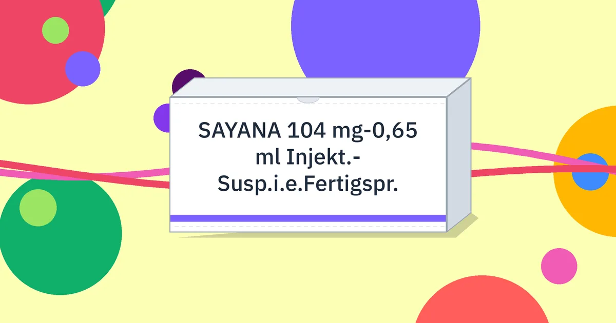 Symbolbild: Packung mit der Aufschrift SAYANA 104 mg-0,65 ml Injekt.-Susp.i.e.Fertigspr. (PZN 06424474) – Verfügbarkeit und Bezug in Apotheken in Frankfurt am Main