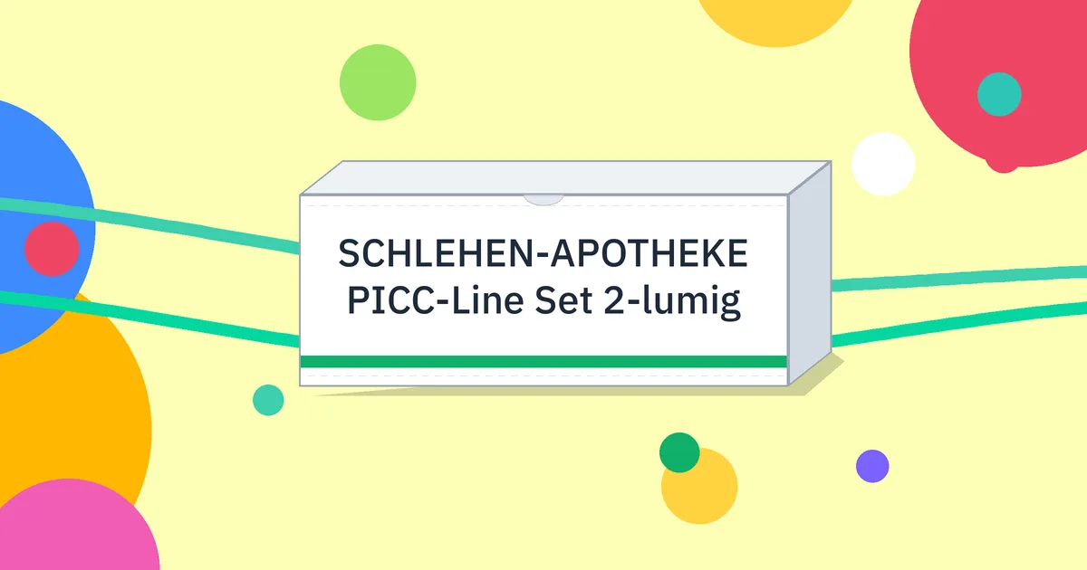 Symbolbild: Packung mit der Aufschrift SCHLEHEN-APOTHEKE PICC-Line Set 2-lumig (PZN 19289055) – Verfügbarkeit und Bezug in Apotheken in Frankfurt am Main