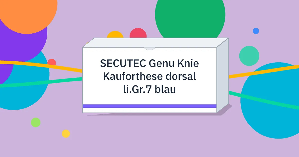 Symbolbild: Packung mit der Aufschrift SECUTEC Genu Knie Kauforthese dorsal li.Gr.7 blau (PZN 17411173) – Verfügbarkeit und Bezug in Apotheken in Frankfurt am Main