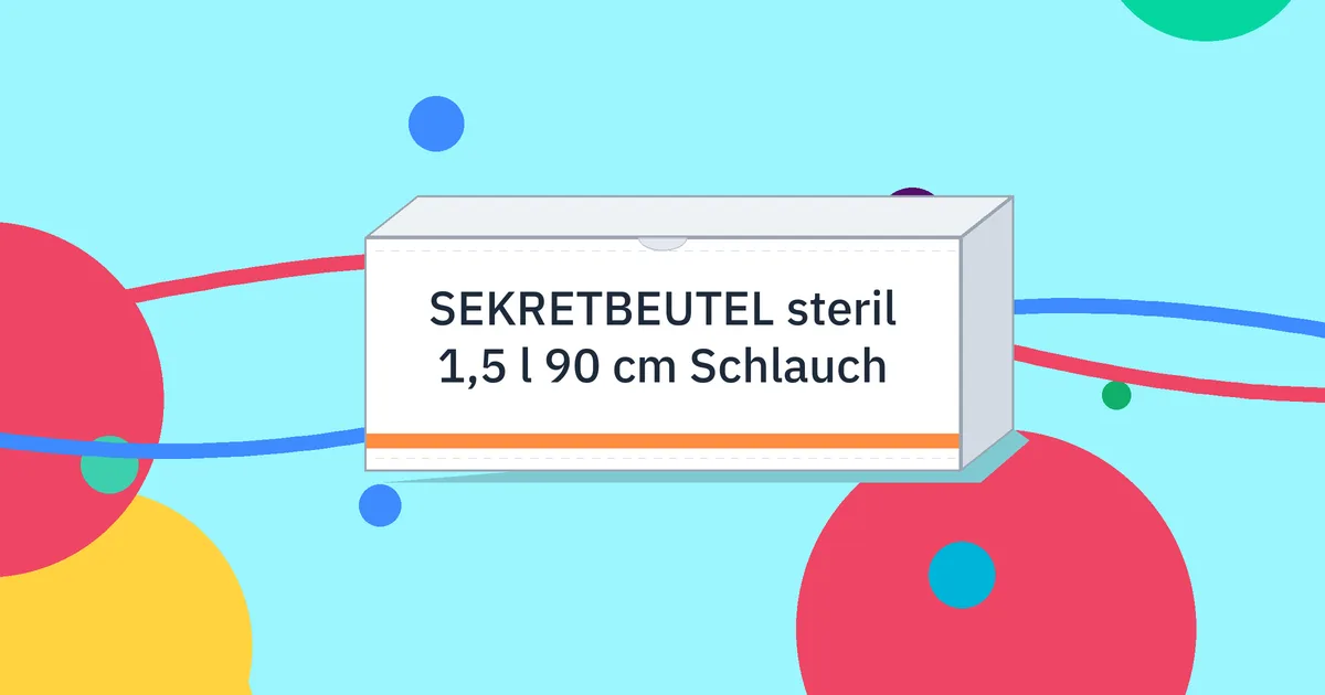 Symbolbild: Packung mit der Aufschrift SEKRETBEUTEL steril 1,5 l 90 cm Schlauch (PZN 02749009) – Verfügbarkeit und Bezug in Apotheken in Frankfurt am Main