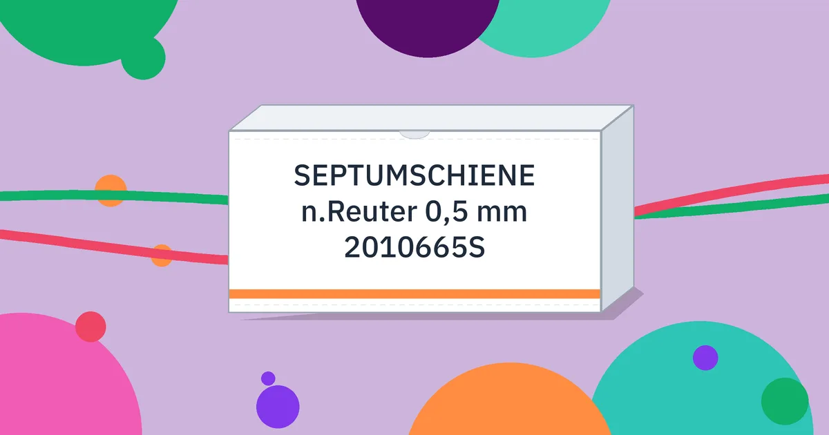 Symbolbild: Packung mit der Aufschrift SEPTUMSCHIENE n.Reuter 0,5 mm 2010665S (PZN 00185347) – Verfügbarkeit und Bezug in Apotheken in Frankfurt am Main