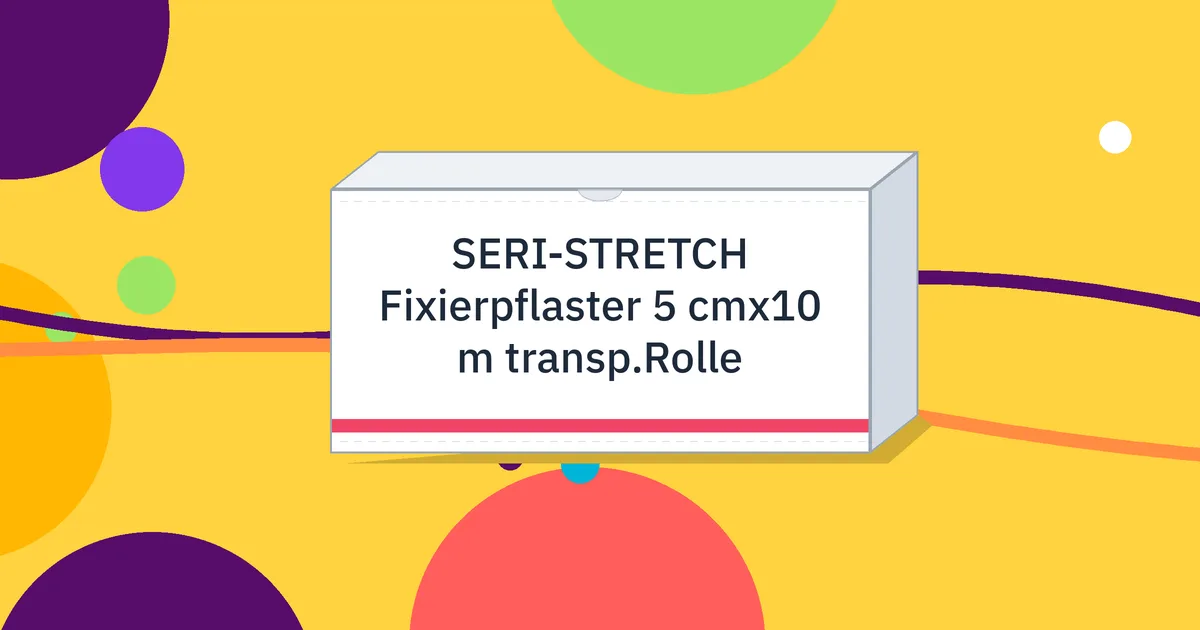 Symbolbild: Packung mit der Aufschrift SERI-STRETCH Fixierpflaster 5 cmx10 m transp.Rolle (PZN 20845751) – Verfügbarkeit und Bezug in Apotheken in Frankfurt am Main