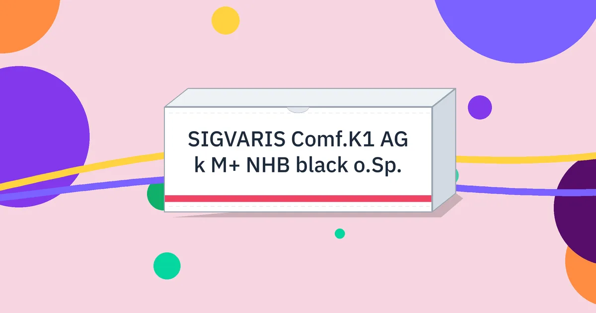 Symbolbild: Packung mit der Aufschrift SIGVARIS Comf.K1 AG k M+ NHB black o.Sp. (PZN 17099770) – Verfügbarkeit und Bezug in Apotheken in Frankfurt am Main
