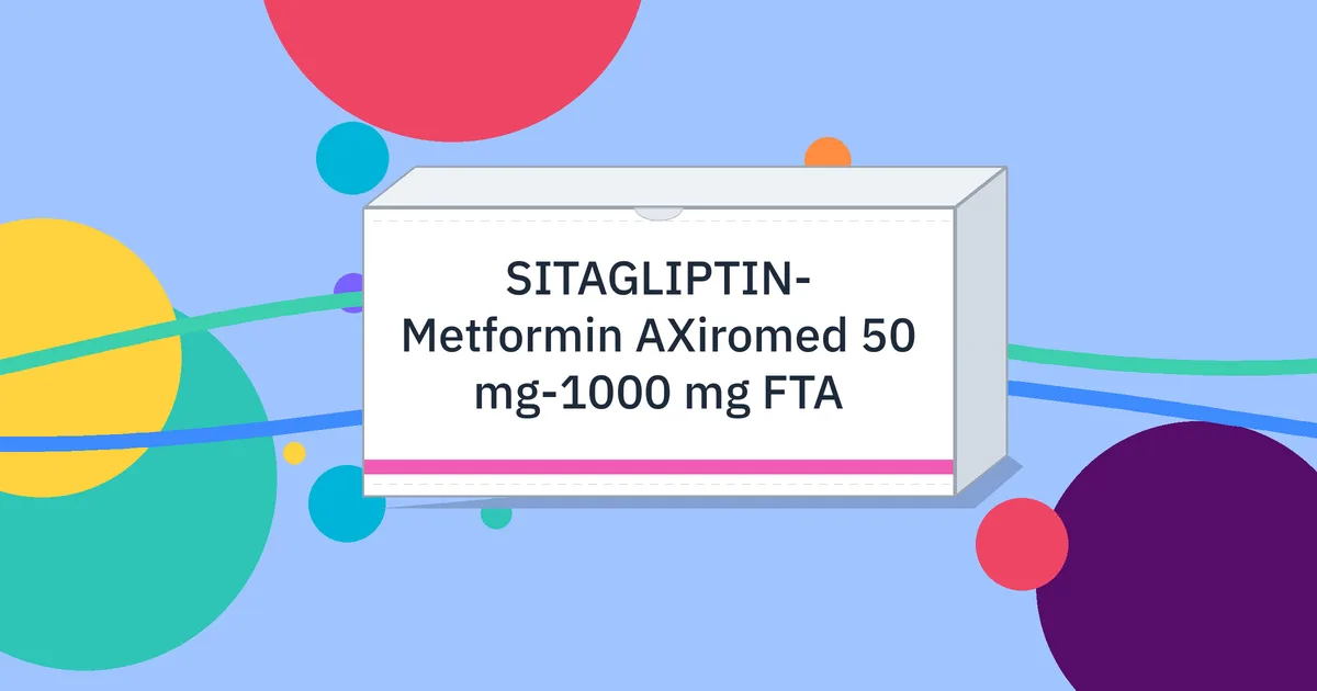 Symbolbild: Packung mit der Aufschrift SITAGLIPTIN-Metformin AXiromed 50 mg-1000 mg FTA (PZN 18058980) – Verfügbarkeit und Bezug in Apotheken in Frankfurt am Main