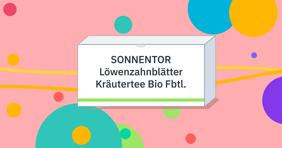 Symbolbild: Packung mit der Aufschrift SONNENTOR Löwenzahnblätter Kräutertee Bio Fbtl. (PZN 18903783) – Verfügbarkeit und Bezug in Apotheken in Frankfurt am Main