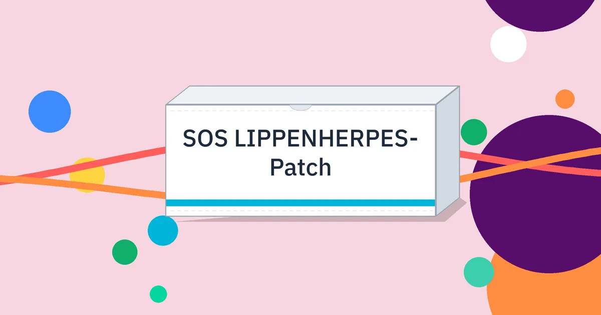 Symbolbild: Packung mit der Aufschrift SOS LIPPENHERPES-Patch (PZN 09684098) – Verfügbarkeit und Bezug in Apotheken in Frankfurt am Main
