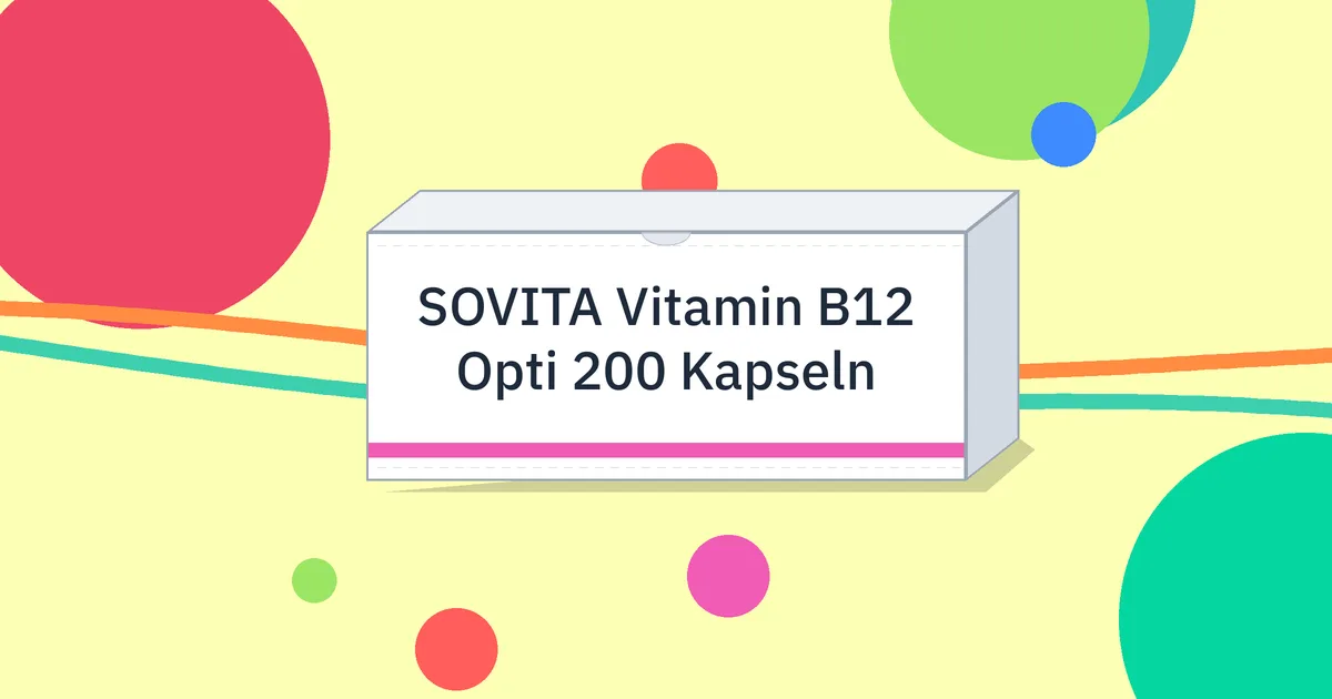 Symbolbild: Packung mit der Aufschrift SOVITA Vitamin B12 Opti 200 Kapseln (PZN 11590424) – Verfügbarkeit und Bezug in Apotheken in Frankfurt am Main