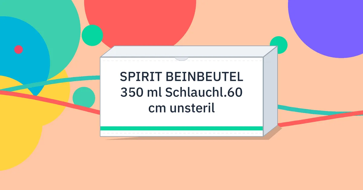 Symbolbild: Packung mit der Aufschrift SPIRIT BEINBEUTEL 350 ml Schlauchl.60 cm unsteril (PZN 12749849) – Verfügbarkeit und Bezug in Apotheken in Frankfurt am Main