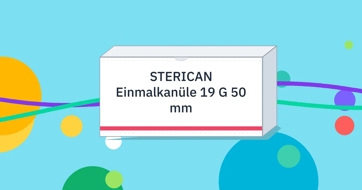 Symbolbild: Packung mit der Aufschrift STERICAN Einmalkanüle 19 G 50 mm (PZN 18746668) – Verfügbarkeit und Bezug in Apotheken in Frankfurt am Main