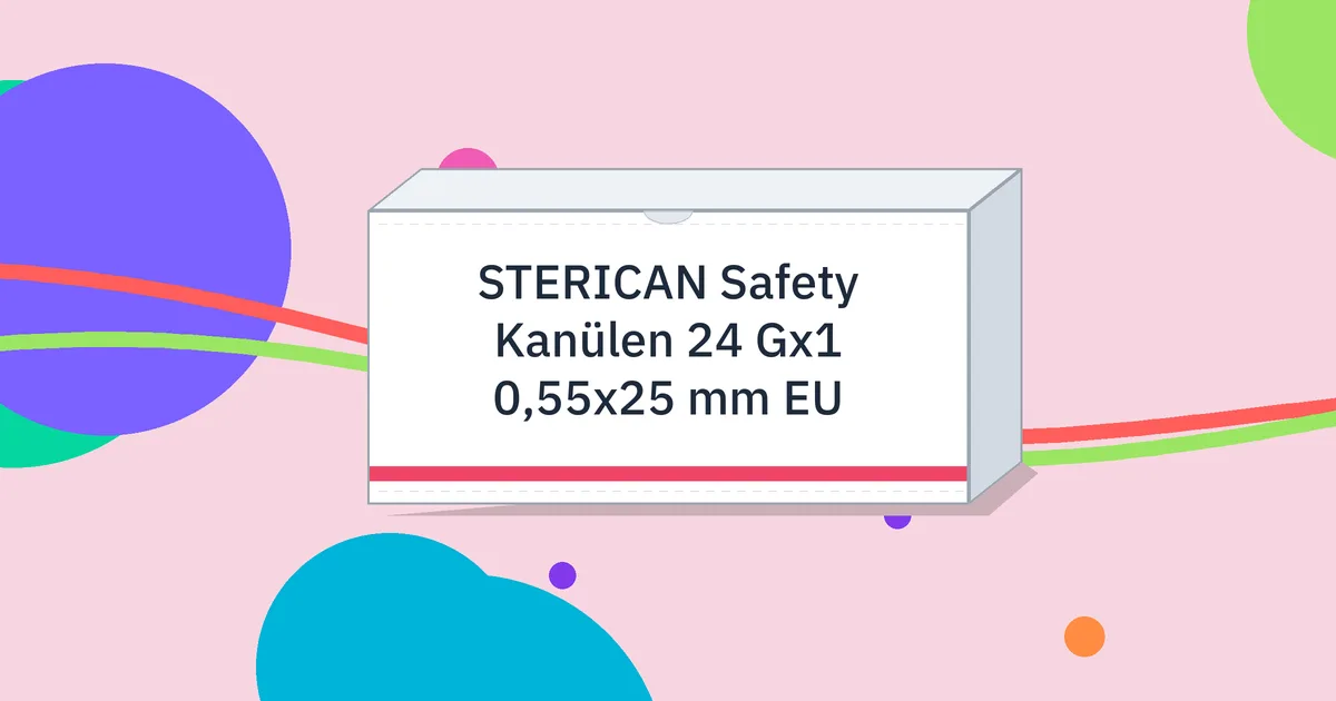 Symbolbild: Packung mit der Aufschrift STERICAN Safety Kanülen 24 Gx1 0,55x25 mm EU (PZN 13353792) – Verfügbarkeit und Bezug in Apotheken in Frankfurt am Main