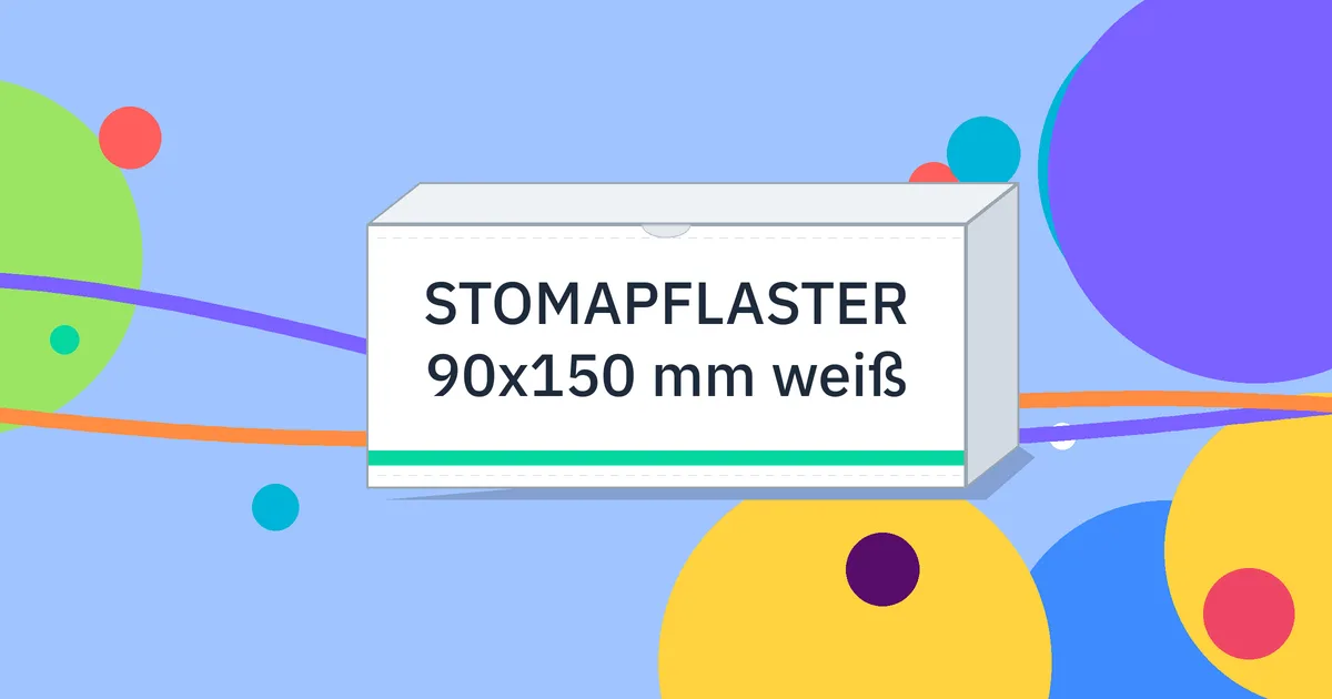 Symbolbild: Packung mit der Aufschrift STOMAPFLASTER 90x150 mm weiß (PZN 16034627) – Verfügbarkeit und Bezug in Apotheken in Frankfurt am Main