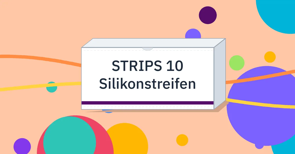 Symbolbild: Packung mit der Aufschrift STRIPS 10 Silikonstreifen (PZN 18722053) – Verfügbarkeit und Bezug in Apotheken in Frankfurt am Main