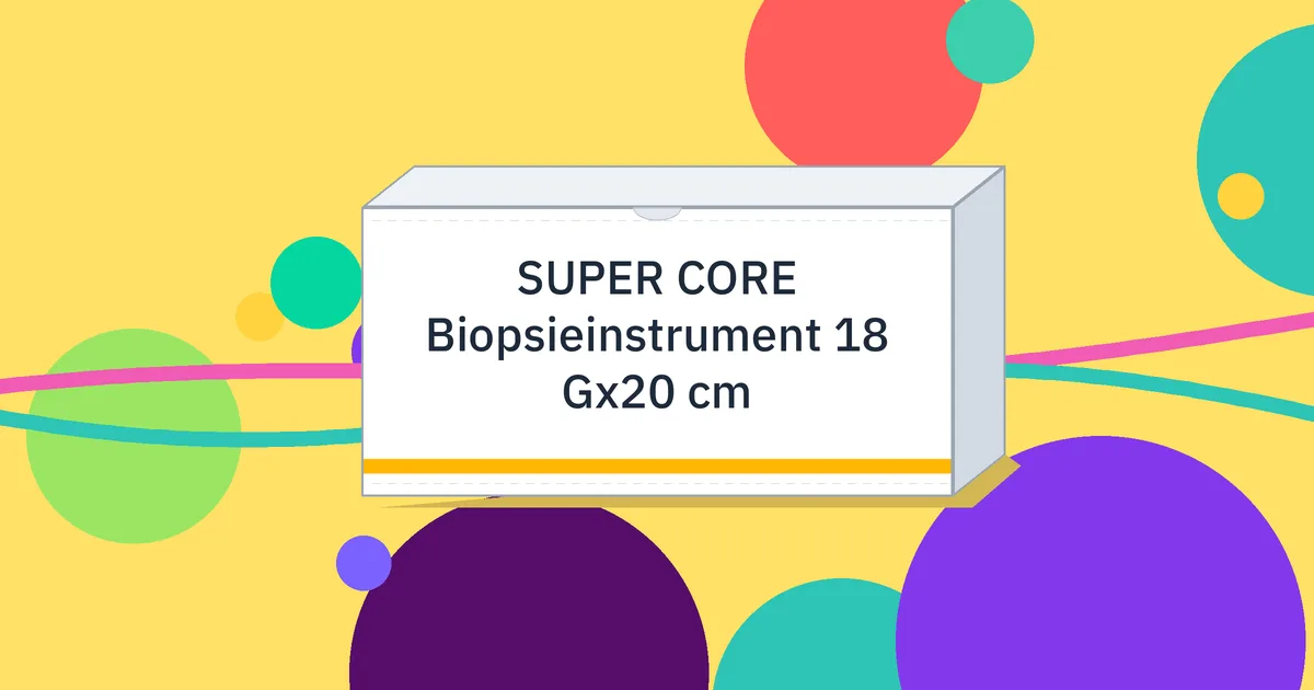 Symbolbild: Packung mit der Aufschrift SUPER CORE Biopsieinstrument 18 Gx20 cm (PZN 06770756) – Verfügbarkeit und Bezug in Apotheken in Frankfurt am Main