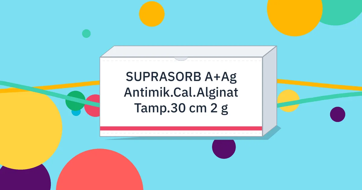 Symbolbild: Packung mit der Aufschrift SUPRASORB A+Ag Antimik.Cal.Alginat Tamp.30 cm 2 g (PZN 13344988) – Verfügbarkeit und Bezug in Apotheken in Frankfurt am Main