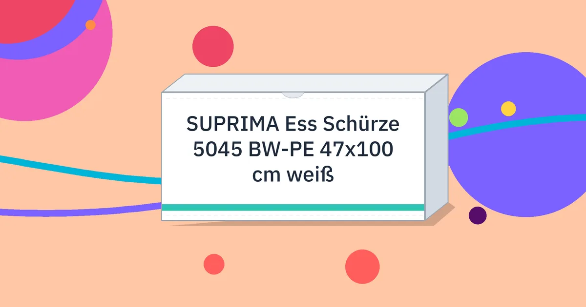 Symbolbild: Packung mit der Aufschrift SUPRIMA Ess Schürze 5045 BW-PE 47x100 cm weiß (PZN 12501629) – Verfügbarkeit und Bezug in Apotheken in Frankfurt am Main