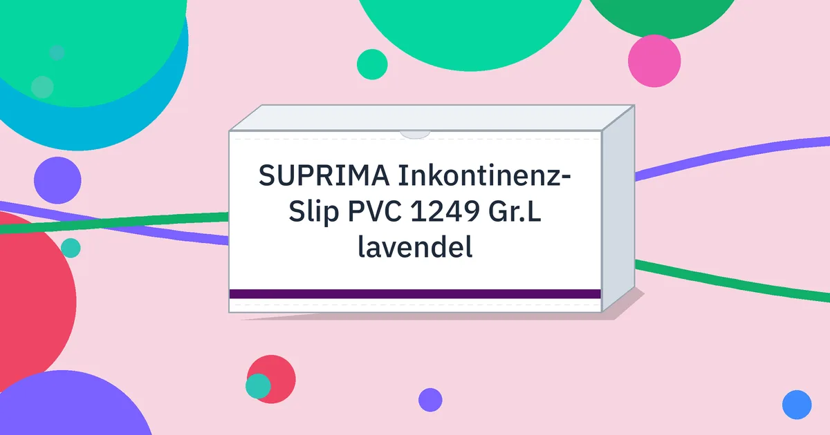 Symbolbild: Packung mit der Aufschrift SUPRIMA Inkontinenz-Slip PVC 1249 Gr.L lavendel (PZN 02061247) – Verfügbarkeit und Bezug in Apotheken in Frankfurt am Main