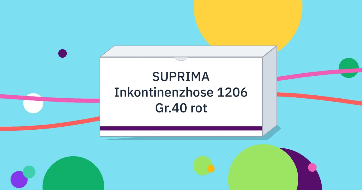 Symbolbild: Packung mit der Aufschrift SUPRIMA Inkontinenzhose 1206 Gr.40 rot (PZN 01513316) – Verfügbarkeit und Bezug in Apotheken in Frankfurt am Main