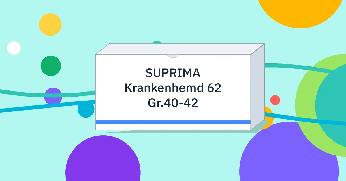 Symbolbild: Packung mit der Aufschrift SUPRIMA Krankenhemd 62 Gr.40-42 (PZN 07671358) – Verfügbarkeit und Bezug in Apotheken in Frankfurt am Main