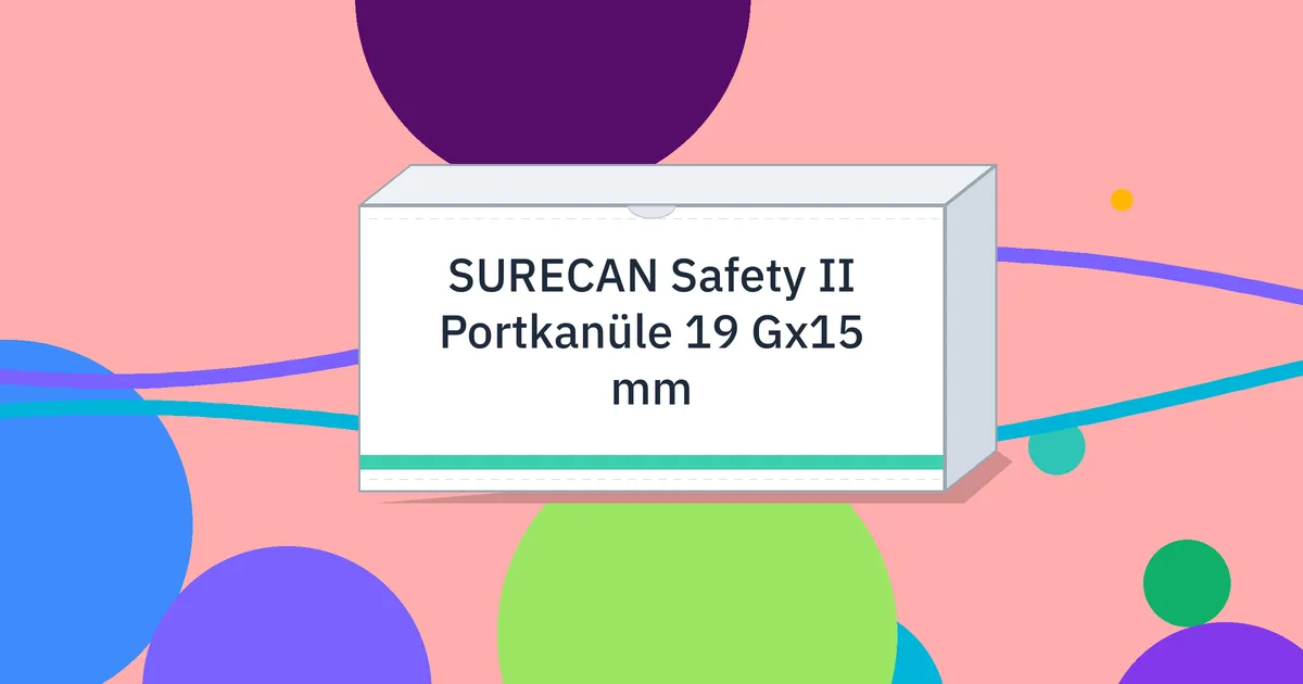 Symbolbild: Packung mit der Aufschrift SURECAN Safety II Portkanüle 19 Gx15 mm (PZN 07799779) – Verfügbarkeit und Bezug in Apotheken in Frankfurt am Main