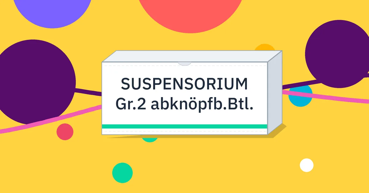Symbolbild: Packung mit der Aufschrift SUSPENSORIUM Gr.2 abknöpfb.Btl. (PZN 01739279) – Verfügbarkeit und Bezug in Apotheken in Frankfurt am Main