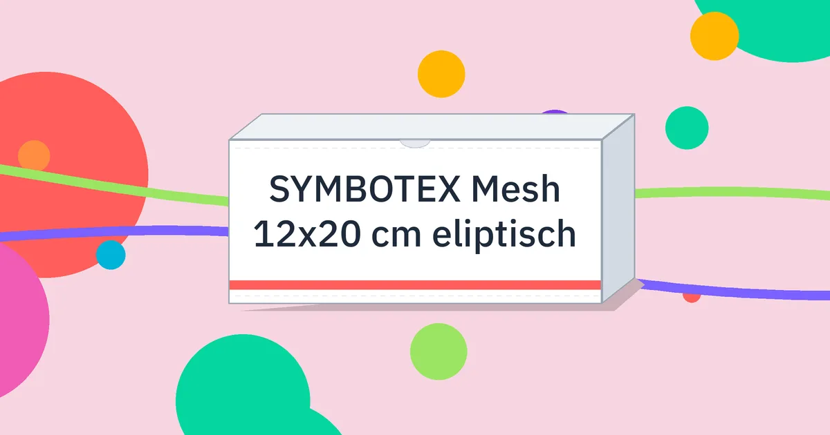 Symbolbild: Packung mit der Aufschrift SYMBOTEX Mesh 12x20 cm eliptisch (PZN 10631115) – Verfügbarkeit und Bezug in Apotheken in Frankfurt am Main