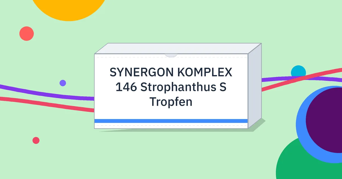 Symbolbild: Packung mit der Aufschrift SYNERGON KOMPLEX 146 Strophanthus S Tropfen (PZN 19874724) – Verfügbarkeit und Bezug in Apotheken in Frankfurt am Main