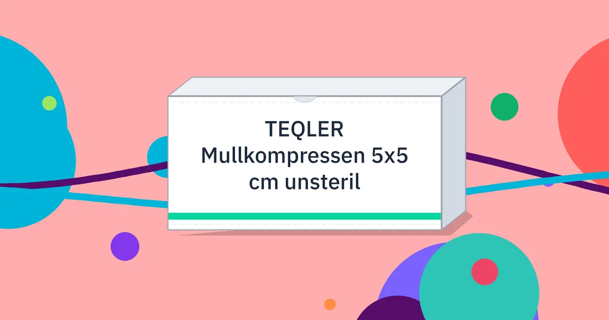 Symbolbild: Packung mit der Aufschrift TEQLER Mullkompressen 5x5 cm unsteril (PZN 19066094) – Verfügbarkeit und Bezug in Apotheken in Frankfurt am Main