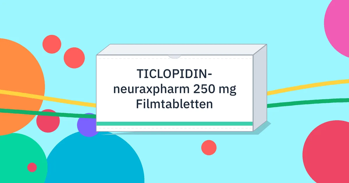 Symbolbild: Packung mit der Aufschrift TICLOPIDIN-neuraxpharm 250 mg Filmtabletten (PZN 01267283) – Verfügbarkeit und Bezug in Apotheken in Frankfurt am Main