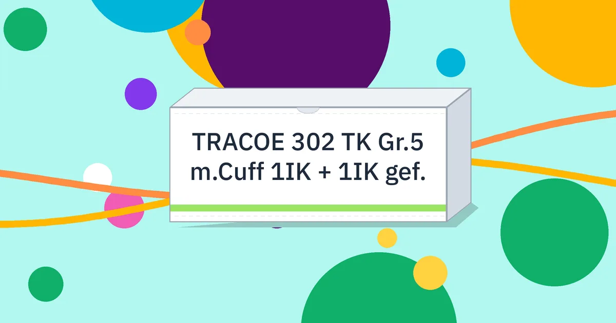 Symbolbild: Packung mit der Aufschrift TRACOE 302 TK Gr.5 m.Cuff 1IK + 1IK gef. (PZN 00920108) – Verfügbarkeit und Bezug in Apotheken in Frankfurt am Main