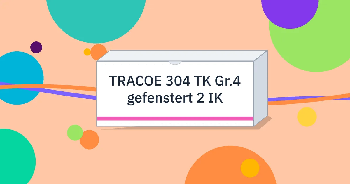 Symbolbild: Packung mit der Aufschrift TRACOE 304 TK Gr.4 gefenstert 2 IK (PZN 00920172) – Verfügbarkeit und Bezug in Apotheken in Frankfurt am Main