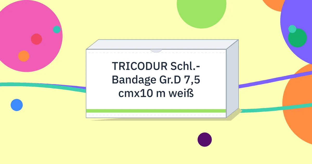 Symbolbild: Packung mit der Aufschrift TRICODUR Schl.-Bandage Gr.D 7,5 cmx10 m weiß (PZN 11184813) – Verfügbarkeit und Bezug in Apotheken in Frankfurt am Main