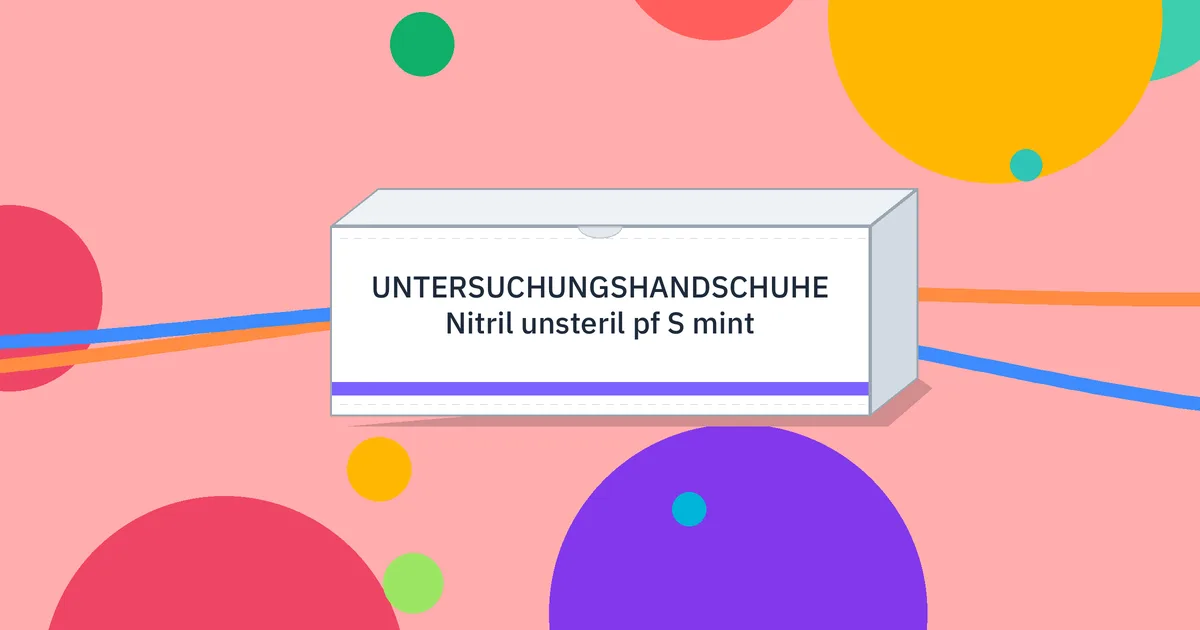 Symbolbild: Packung mit der Aufschrift UNTERSUCHUNGSHANDSCHUHE Nitril unsteril pf S mint (PZN 14399945) – Verfügbarkeit und Bezug in Apotheken in Frankfurt am Main