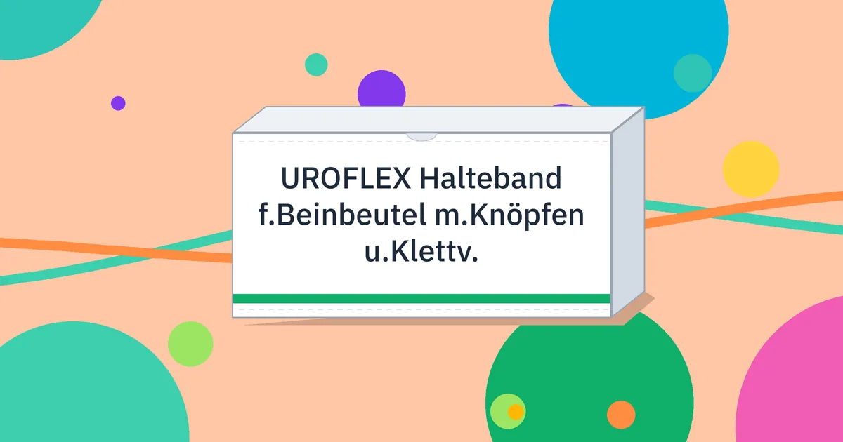 Symbolbild: Packung mit der Aufschrift UROFLEX Halteband f.Beinbeutel m.Knöpfen u.Klettv. (PZN 14170651) – Verfügbarkeit und Bezug in Apotheken in Frankfurt am Main