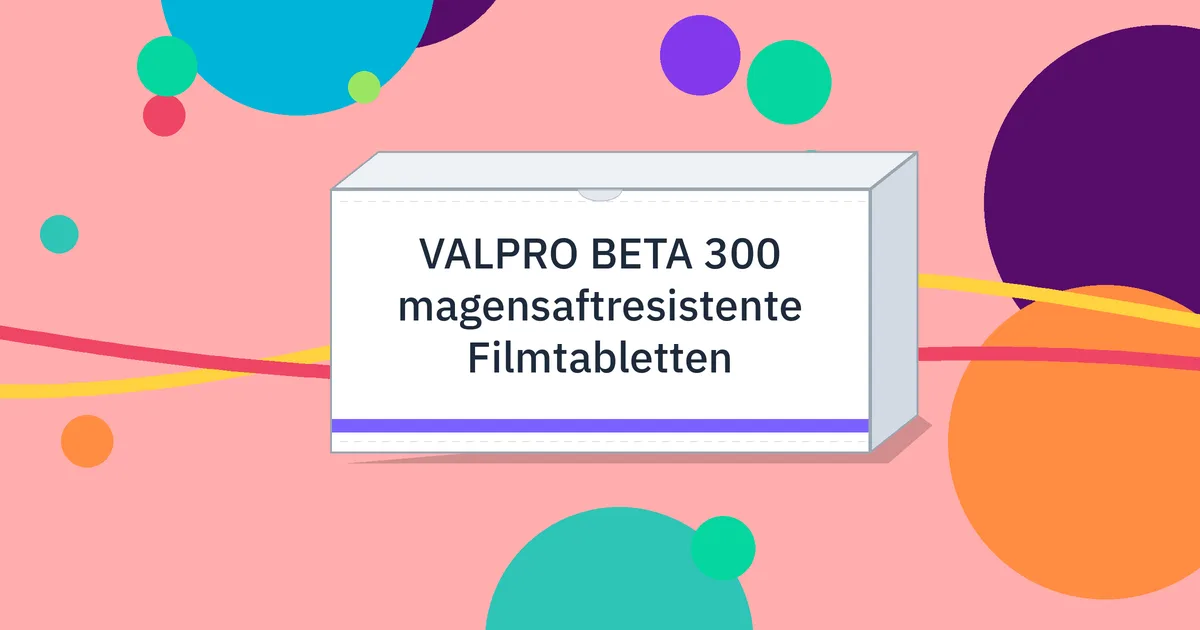 Symbolbild: Packung mit der Aufschrift VALPRO BETA 300 magensaftresistente Filmtabletten (PZN 01401267) – Verfügbarkeit und Bezug in Apotheken in Frankfurt am Main