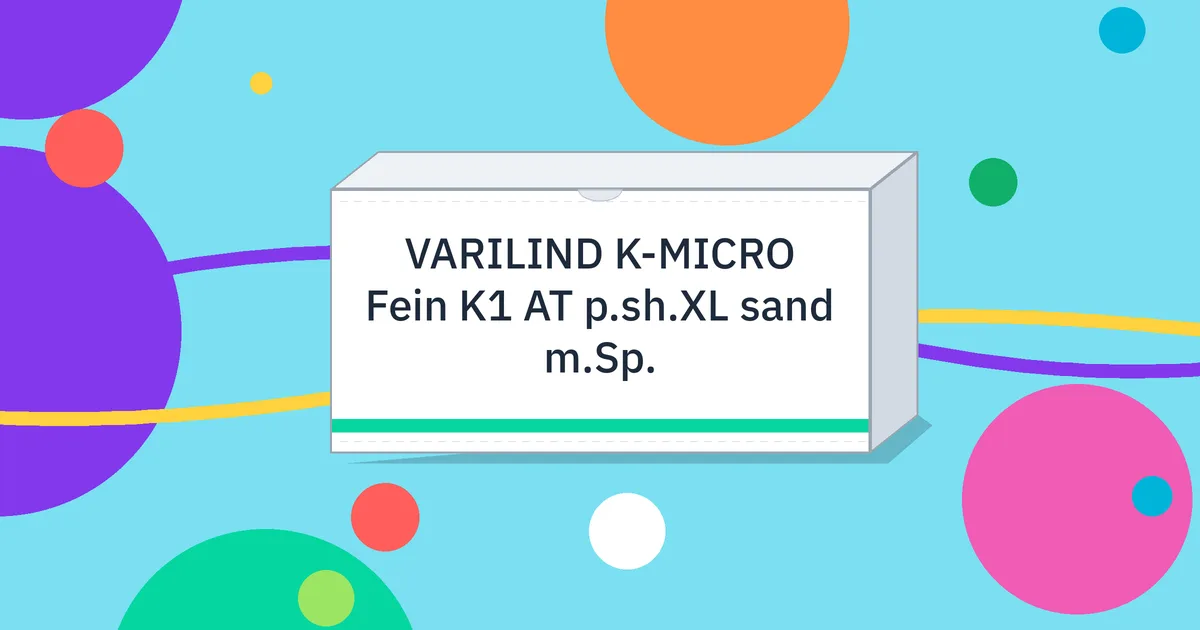 Symbolbild: Packung mit der Aufschrift VARILIND K-MICRO Fein K1 AT p.sh.XL sand m.Sp. (PZN 20551676) – Verfügbarkeit und Bezug in Apotheken in Frankfurt am Main