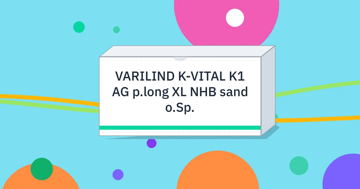 Symbolbild: Packung mit der Aufschrift VARILIND K-VITAL K1 AG p.long XL NHB sand o.Sp. (PZN 20563001) – Verfügbarkeit und Bezug in Apotheken in Frankfurt am Main