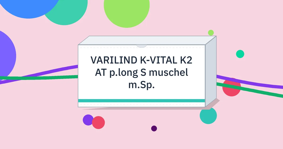 Symbolbild: Packung mit der Aufschrift VARILIND K-VITAL K2 AT p.long S muschel m.Sp. (PZN 20562409) – Verfügbarkeit und Bezug in Apotheken in Frankfurt am Main