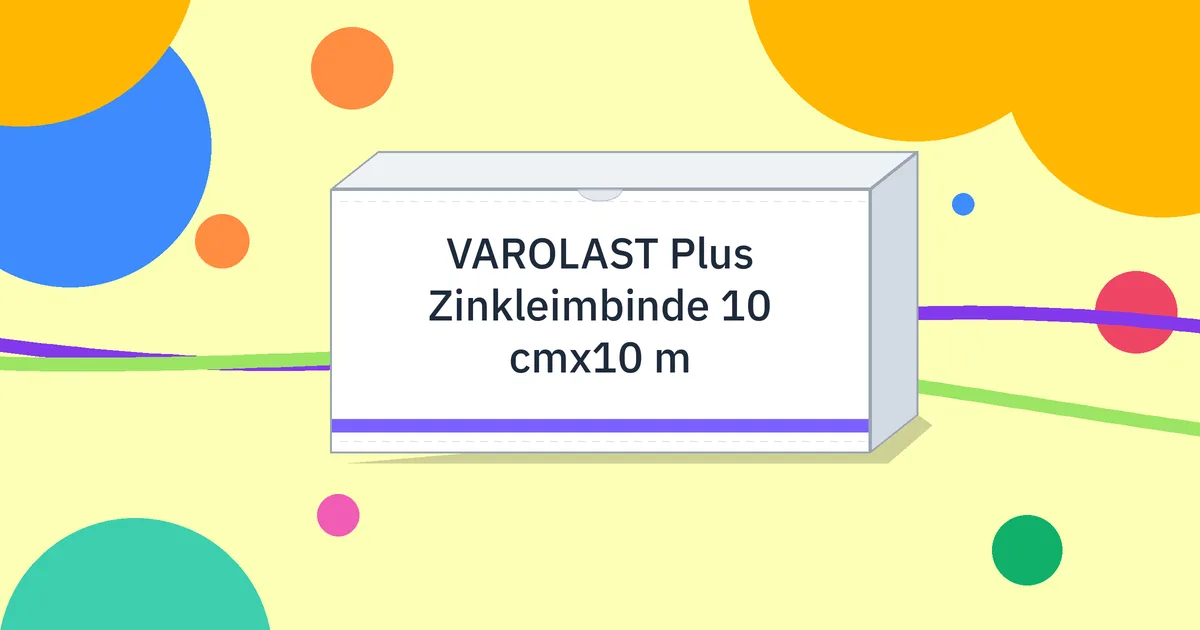Symbolbild: Packung mit der Aufschrift VAROLAST Plus Zinkleimbinde 10 cmx10 m (PZN 02667292) – Verfügbarkeit und Bezug in Apotheken in Frankfurt am Main