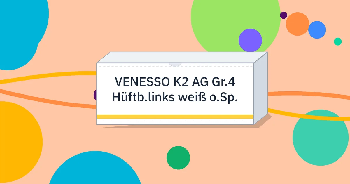 Symbolbild: Packung mit der Aufschrift VENESSO K2 AG Gr.4 Hüftb.links weiß o.Sp. (PZN 03269814) – Verfügbarkeit und Bezug in Apotheken in Frankfurt am Main