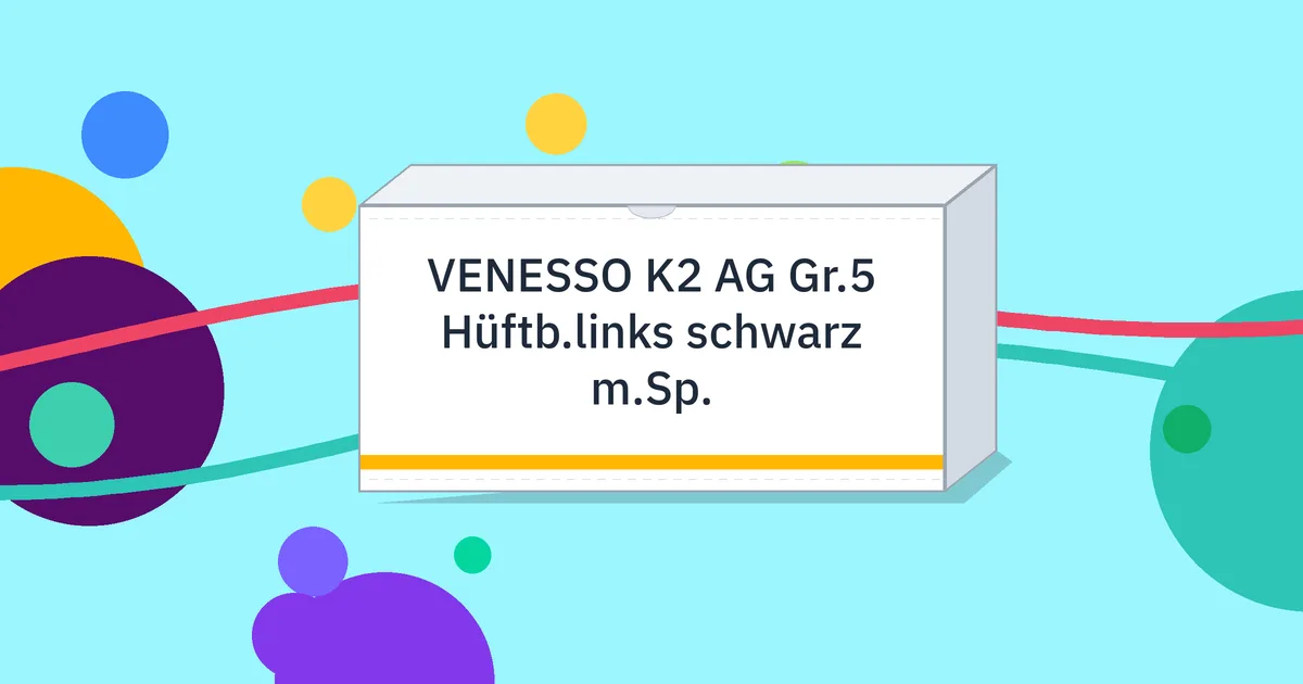 Symbolbild: Packung mit der Aufschrift VENESSO K2 AG Gr.5 Hüftb.links schwarz m.Sp. (PZN 03267927) – Verfügbarkeit und Bezug in Apotheken in Frankfurt am Main