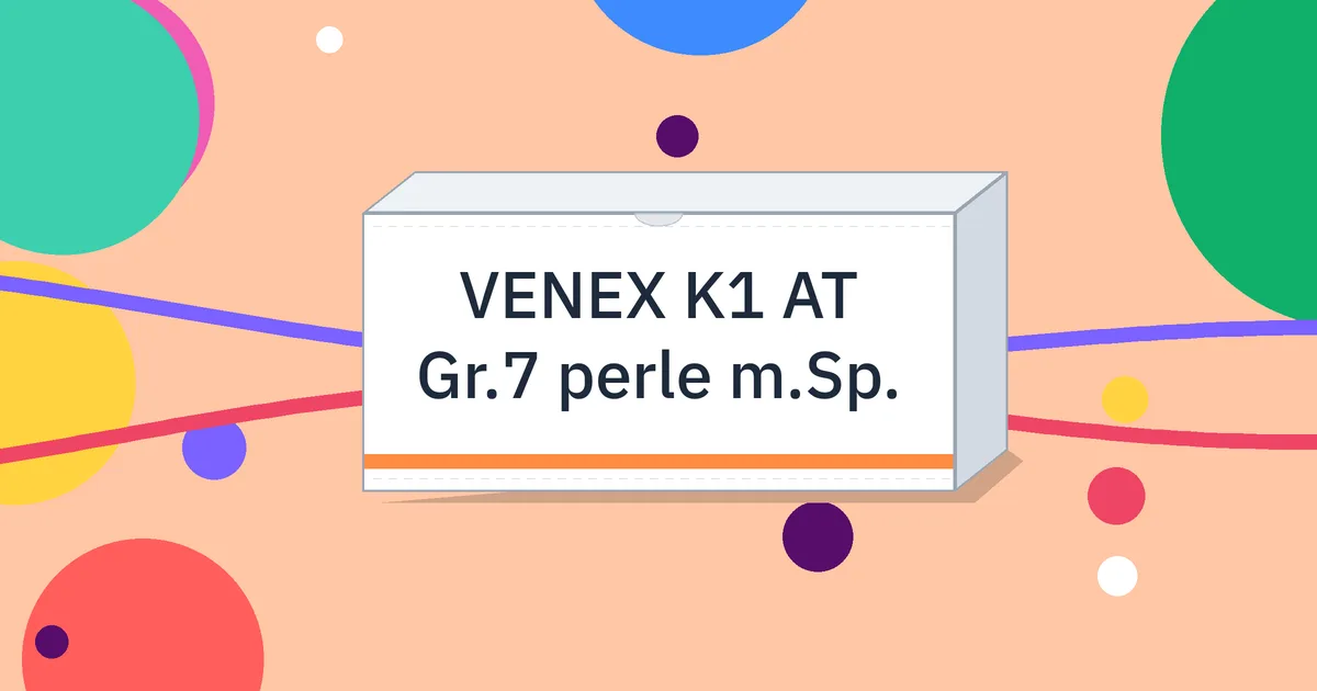 Symbolbild: Packung mit der Aufschrift VENEX K1 AT Gr.7 perle m.Sp. (PZN 03195398) – Verfügbarkeit und Bezug in Apotheken in Frankfurt am Main