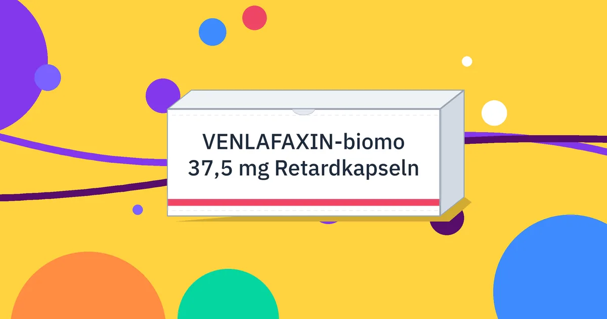 Symbolbild: Packung mit der Aufschrift VENLAFAXIN-biomo 37,5 mg Retardkapseln (PZN 06060049) – Verfügbarkeit und Bezug in Apotheken in Frankfurt am Main