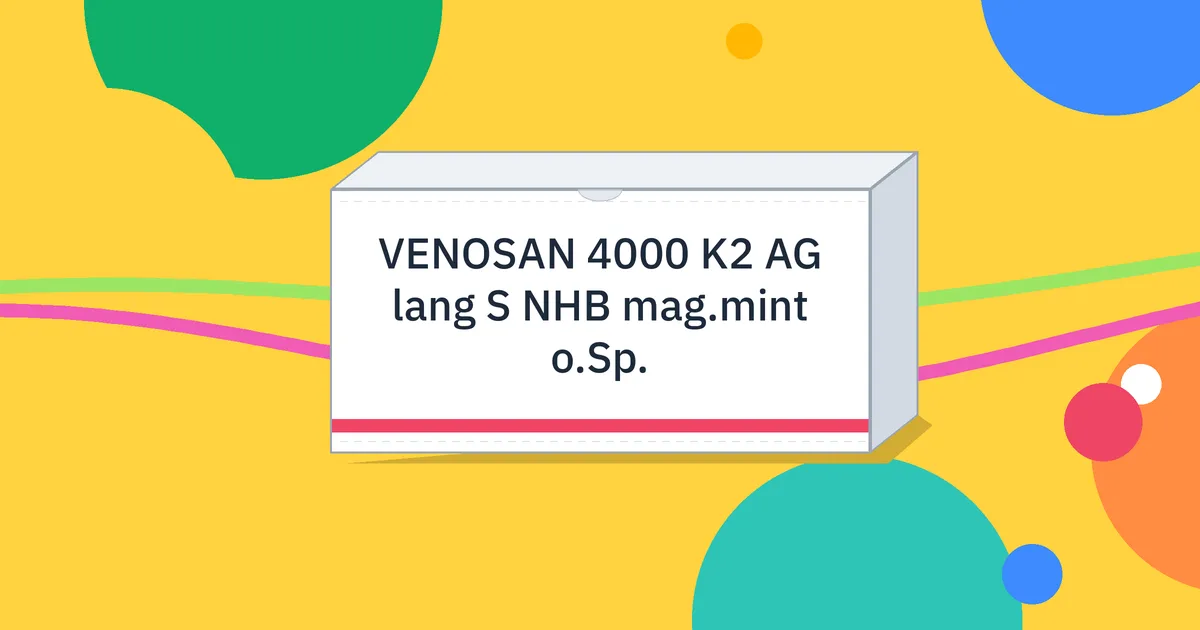 Symbolbild: Packung mit der Aufschrift VENOSAN 4000 K2 AG lang S NHB mag.mint o.Sp. (PZN 19154208) – Verfügbarkeit und Bezug in Apotheken in Frankfurt am Main