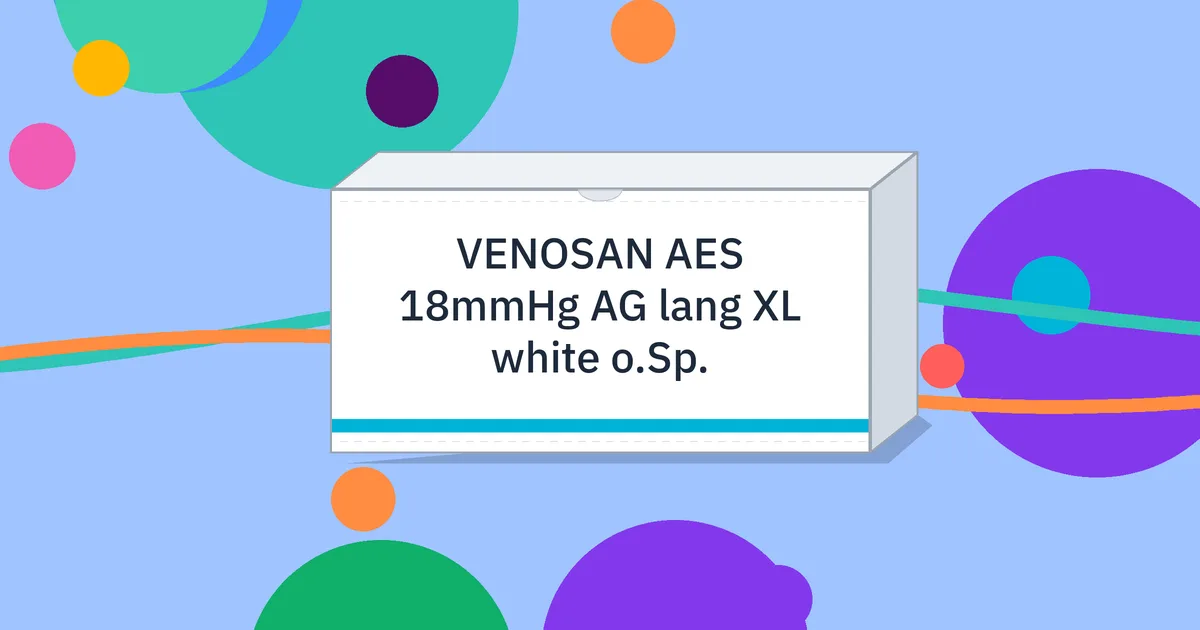 Symbolbild: Packung mit der Aufschrift VENOSAN AES 18mmHg AG lang XL white o.Sp. (PZN 15323341) – Verfügbarkeit und Bezug in Apotheken in Frankfurt am Main