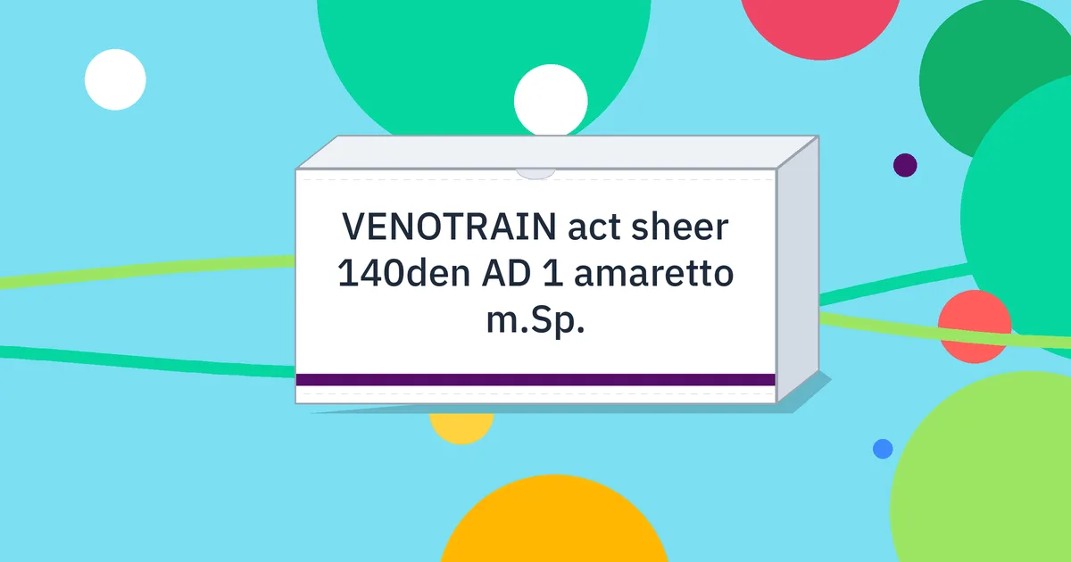 Symbolbild: Packung mit der Aufschrift VENOTRAIN act sheer 140den AD 1 amaretto m.Sp. (PZN 16209050) – Verfügbarkeit und Bezug in Apotheken in Frankfurt am Main