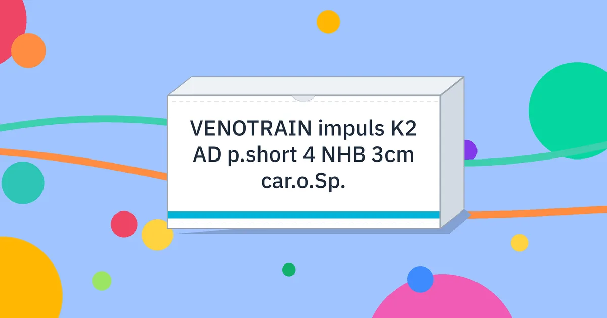 Symbolbild: Packung mit der Aufschrift VENOTRAIN impuls K2 AD p.short 4 NHB 3cm car.o.Sp. (PZN 08427471) – Verfügbarkeit und Bezug in Apotheken in Frankfurt am Main